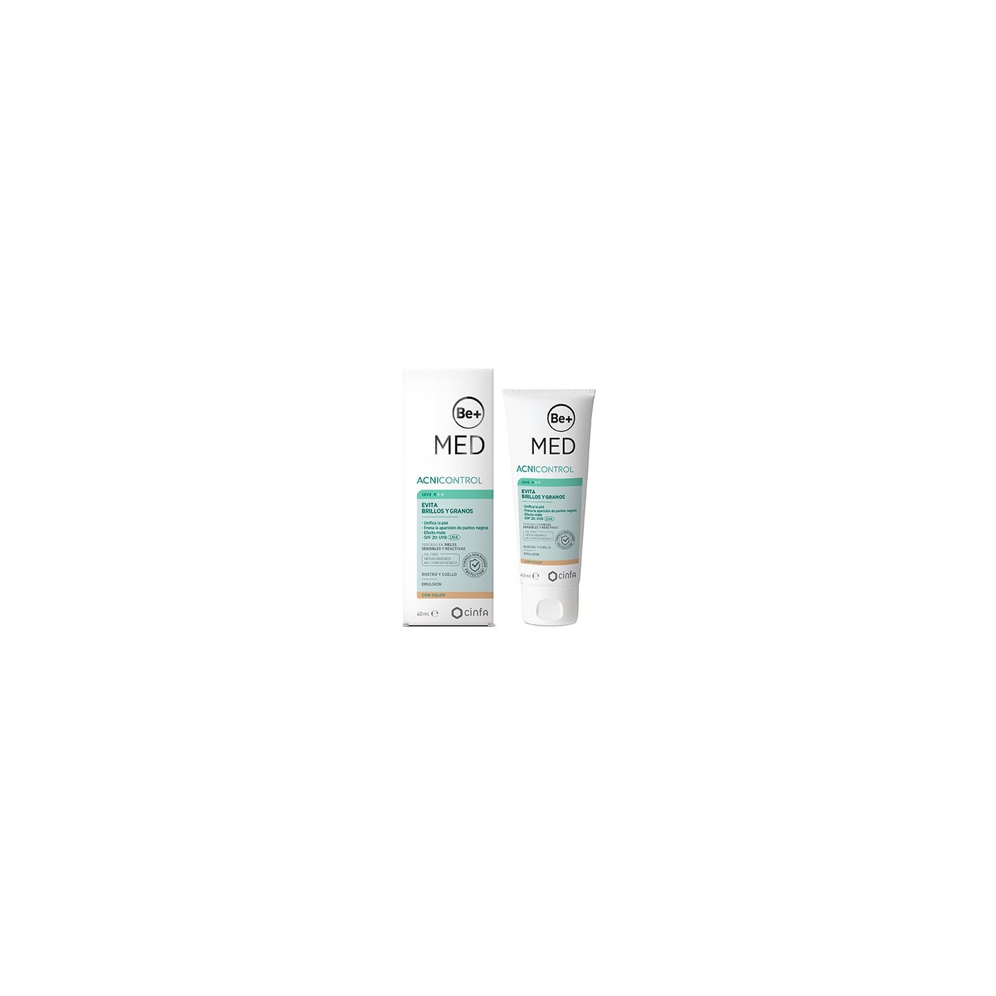Be+ MED Acnicontrol Evita Brillos y Granos SPF20 40mL. ACNE LEVE. CON COLOR