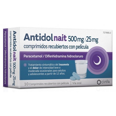 Antidol Noche 500 mg/25 mg 10 Comprimidos Recubiertos - Farmacia El Salt